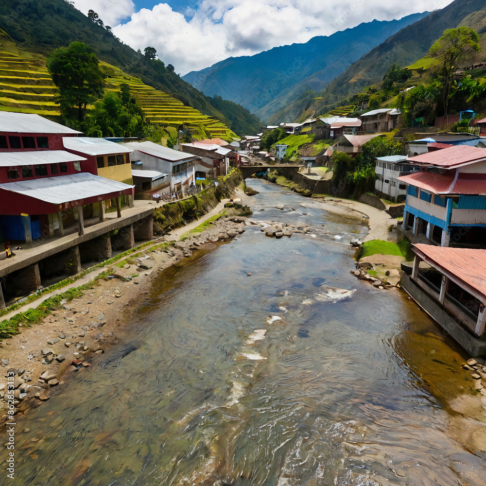 Bontoc, Mountain Province, Philippines - A stream runs through Talubin ...