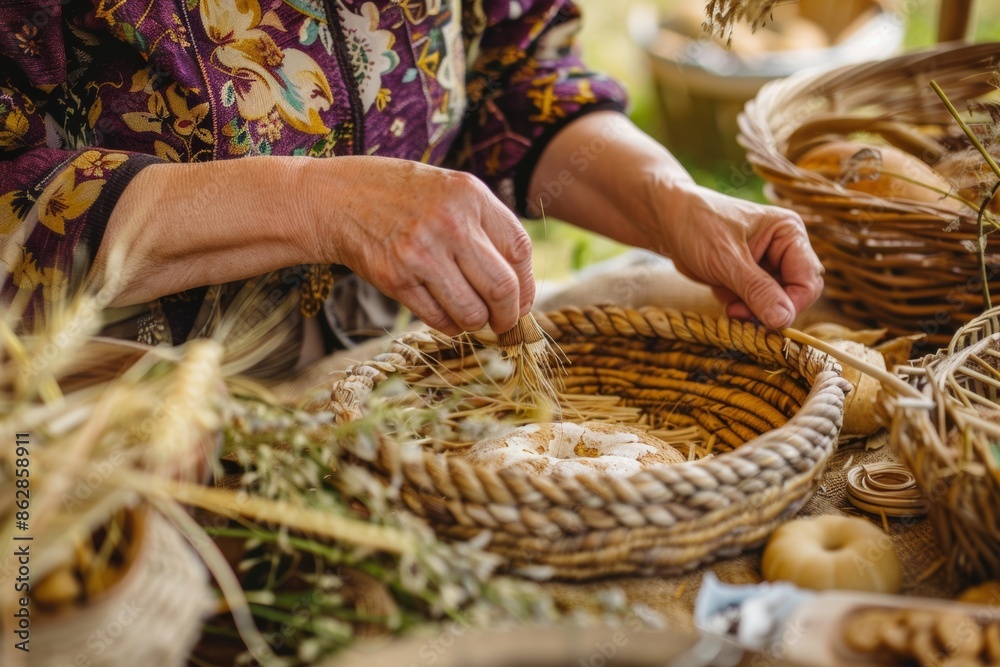 Lughnasadh day - women crafting handmade crafts, baking bread, and ...