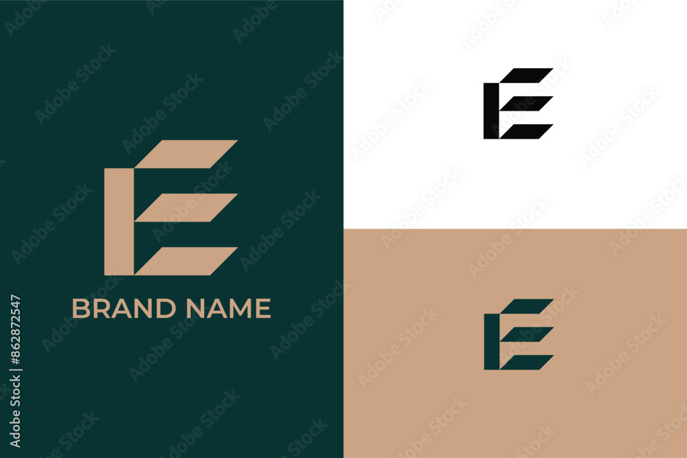 initial E letter iconic 3d logo, letter E stairs growth logo, letter E ...