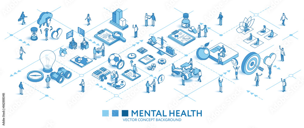 Mental health isometric seamless pattern. Psychotherapy, yoga line 3d ...