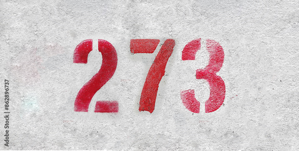 Red Number 273 on the white wall. Spray paint. Stock Photo | Adobe Stock