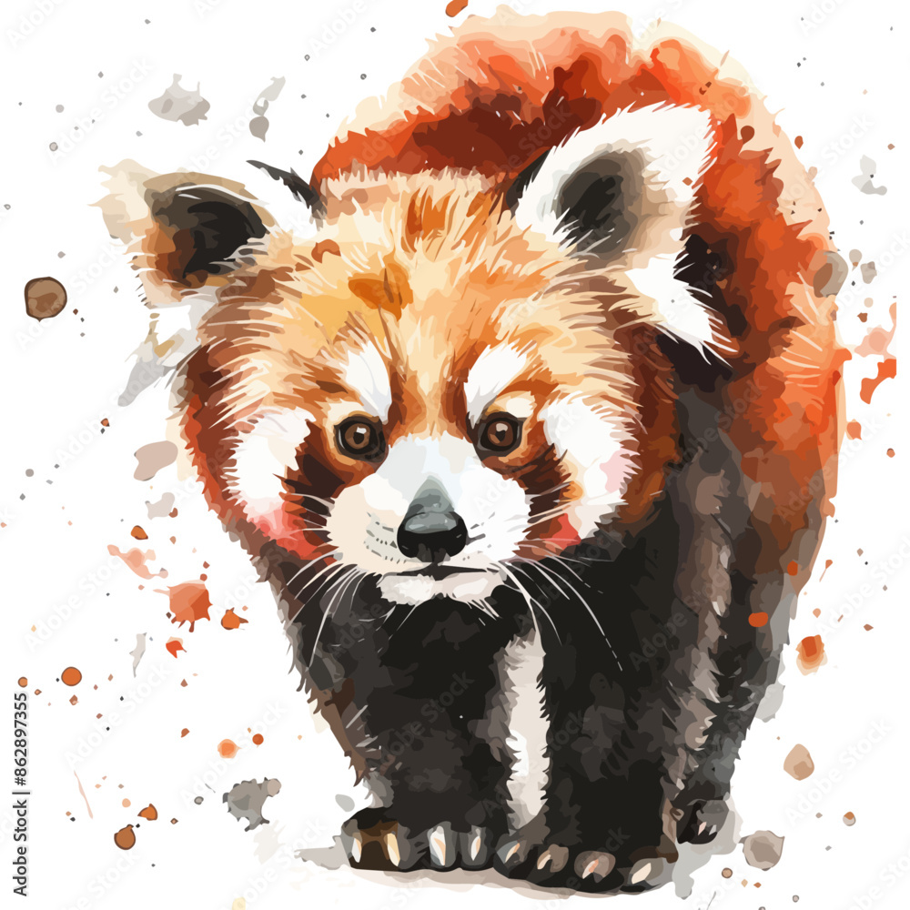 Watercolor clipart vector of a red panda, isolated on a white ...