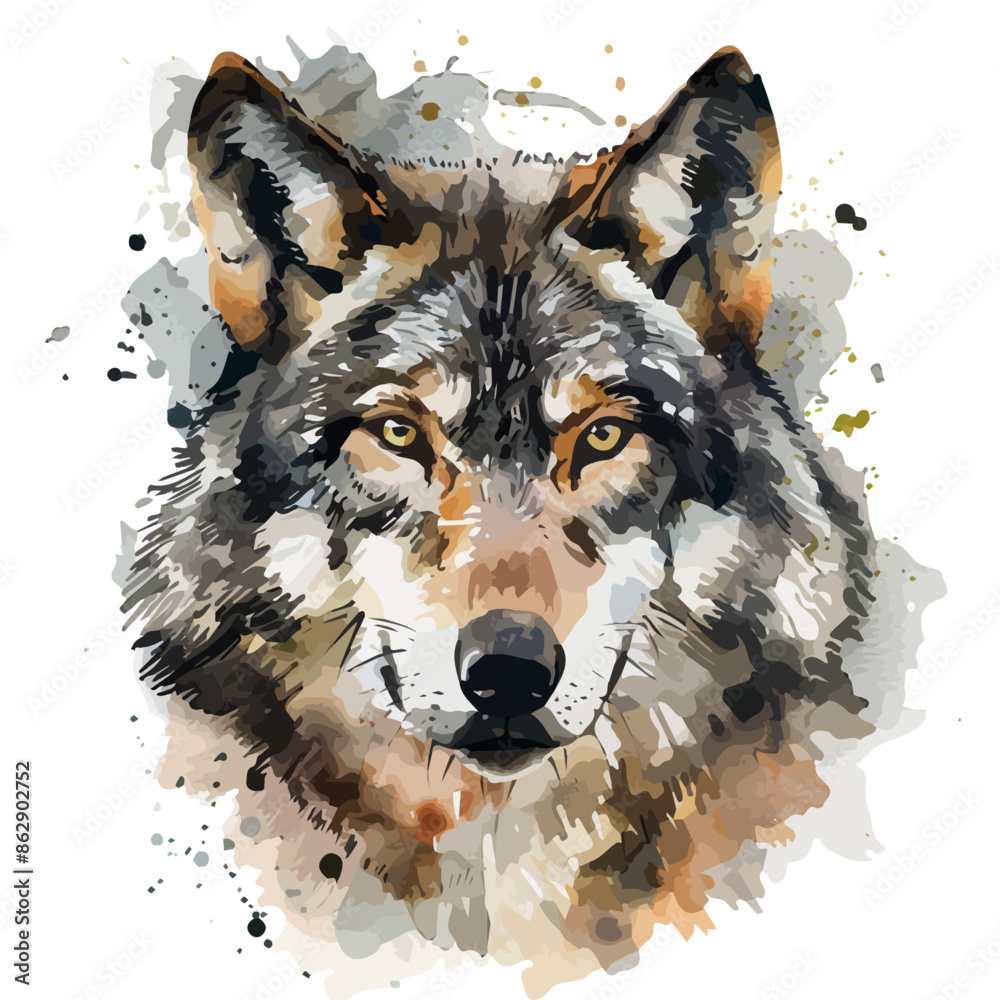 Watercolor Graphic vector of a wolf, isolated on a white background ...