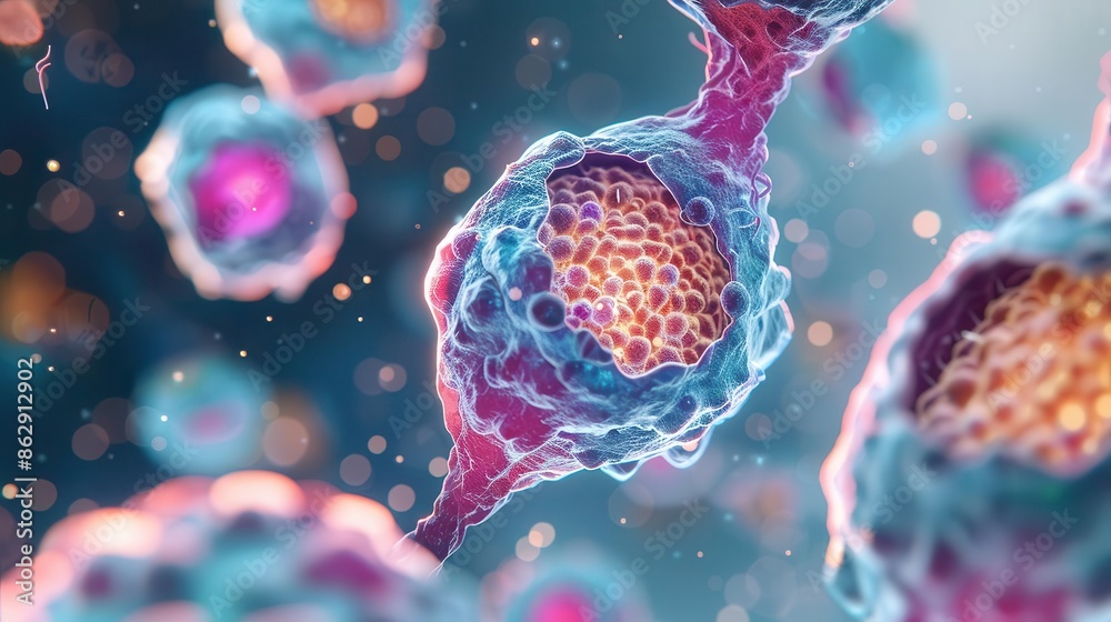 Artistic depiction of cell parts nucleus, membrane, cytoplasm with ...