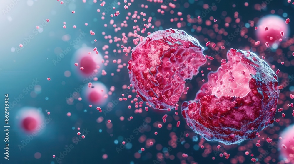 Detailed artistic depiction of cell division during mitosis, cell ...