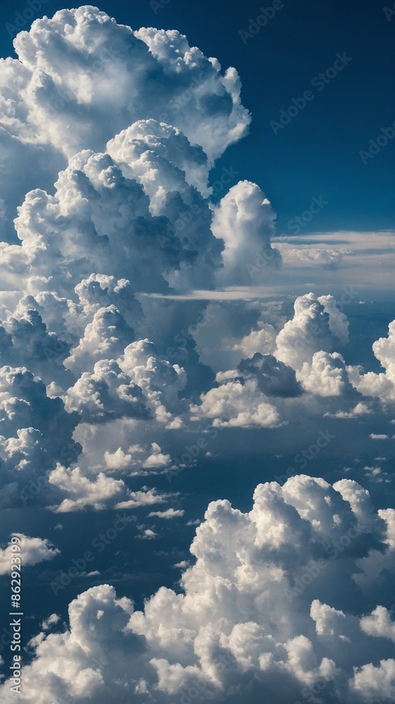 Towering cumulus clouds rise majestically into sky, creating dramatic ...