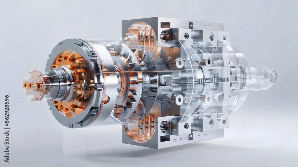 A mechanical device with many gears and a clear plastic casing. The ...