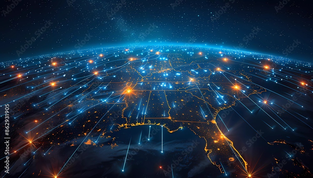 Satellite Constellation Over North America ,map of North America ...