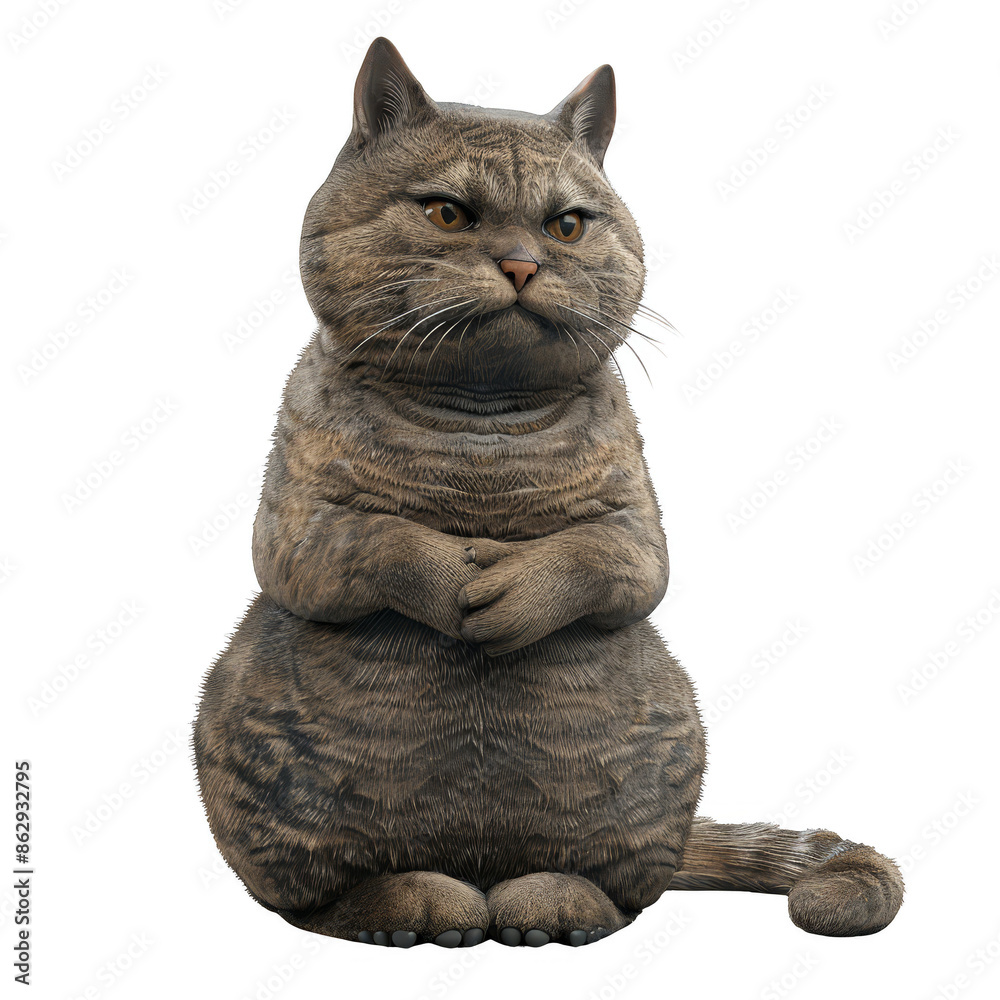 3d A cat sitting upright with its tail wrapped around its paws ...