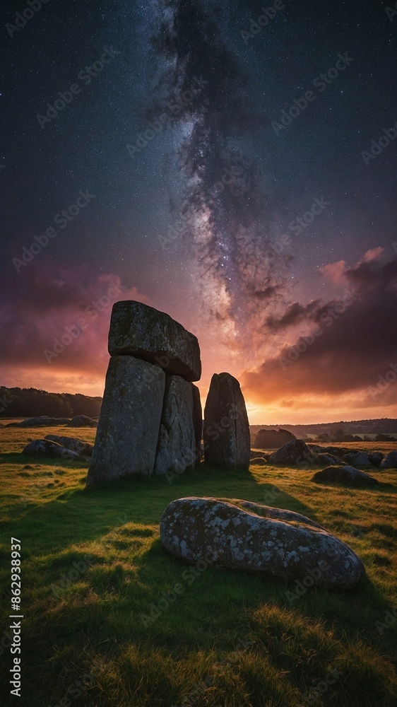 Stunning night sky with milky way galaxy captured above prehistoric ...