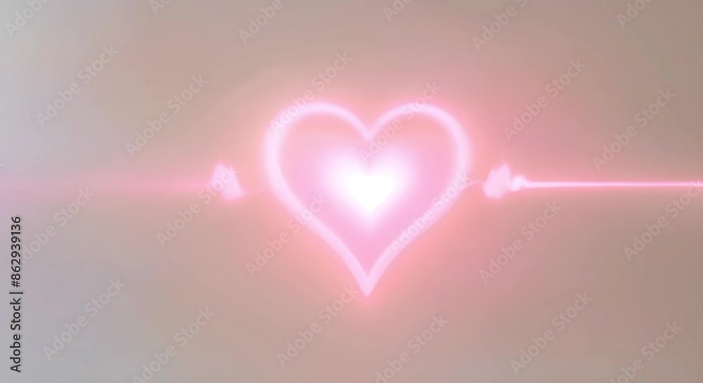A glowing pink heart with a soft ECG line on light background, heart ...