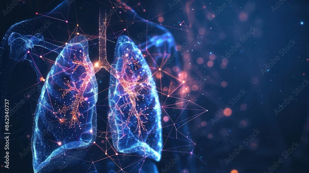 abstract human lungs xray illustration with glowing interconnected ...