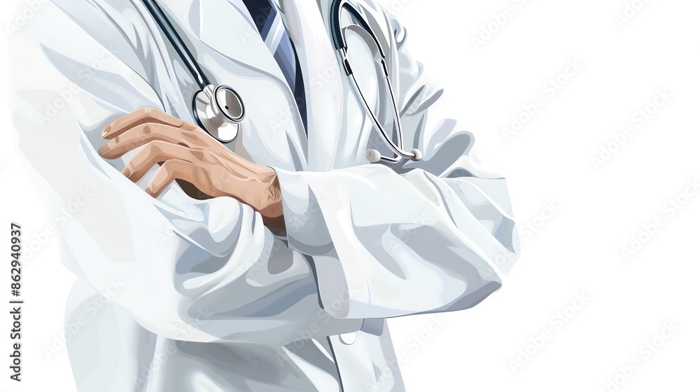 Vector illustration of a doctor with a stethoscope on an isolated white ...
