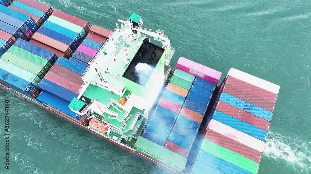 Smoke exhaust gas emissions carbon dioxide from cargo lagre ship ...