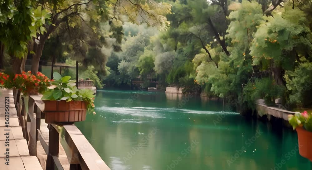 an Israeli garden, with vibrant flowers adorning both sides and lush ...