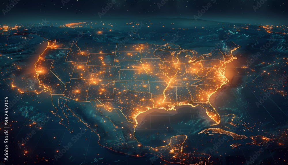Satellite Grid, grid-like pattern superimposed over a map of the USA ...