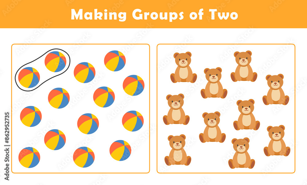 Making Groups of Two Worksheet. Grouping Picture Math Activity for Kids ...