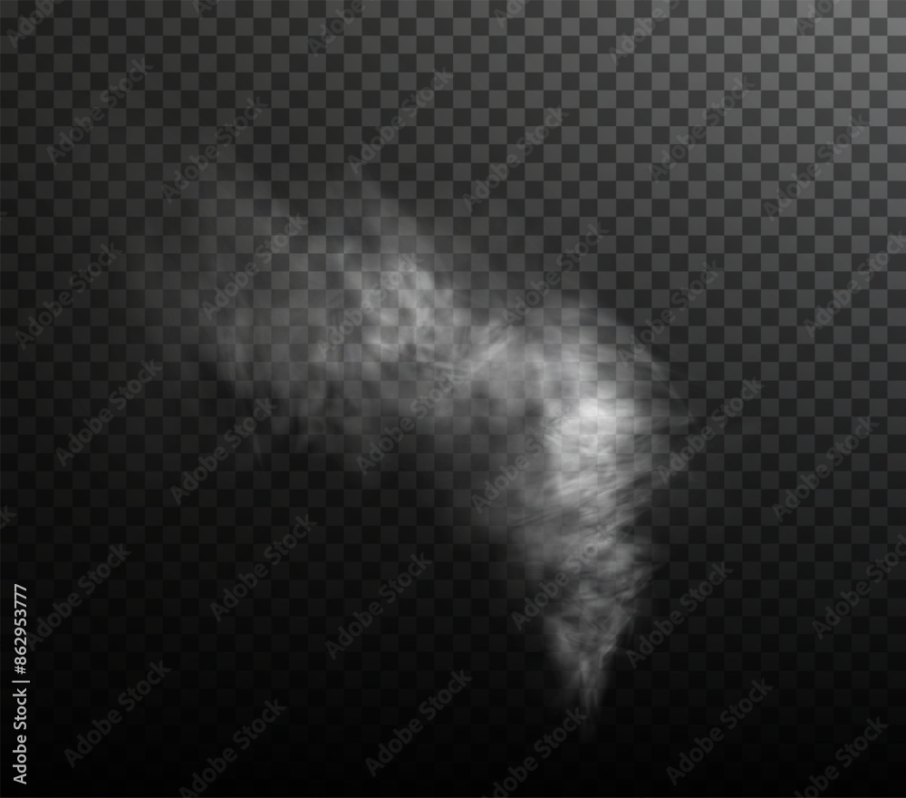 Vector isolated smoke PNG. White smoke texture on a transparent black ...