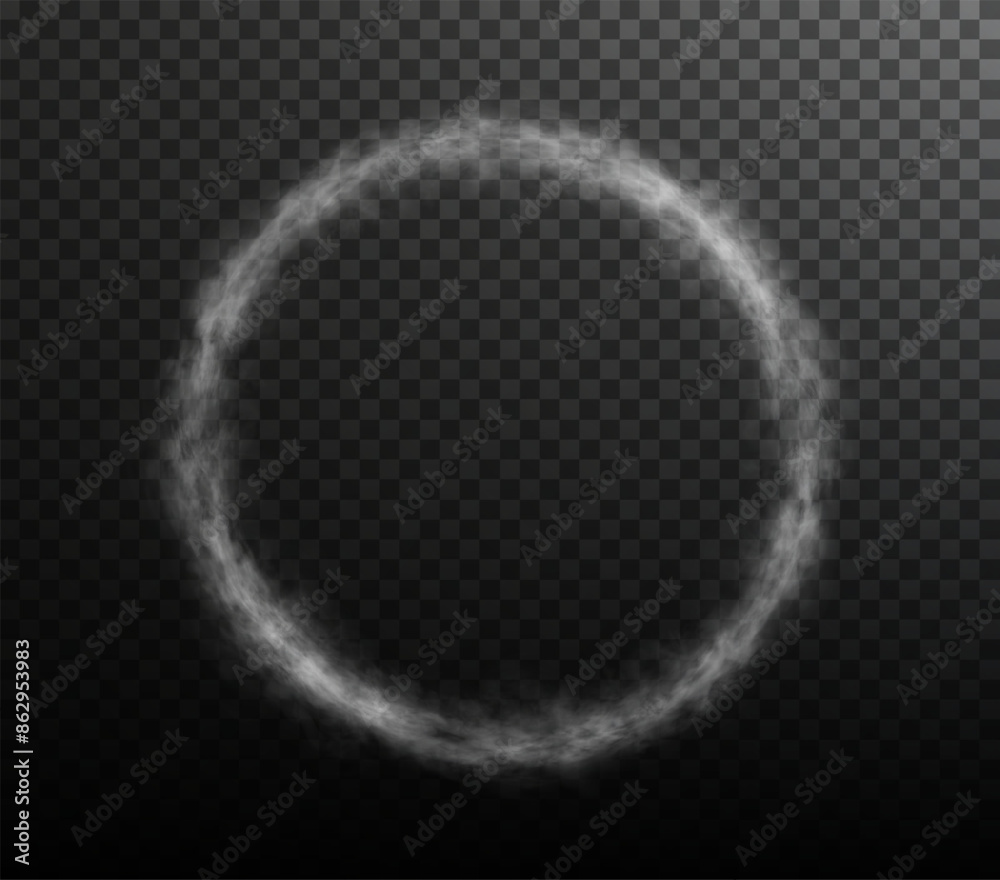 White smoke ring puff isolated on transparent black background. PNG ...