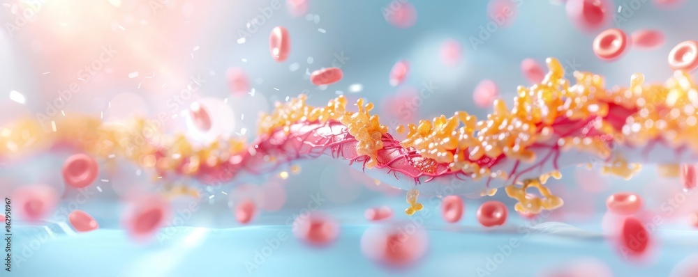 Constricted artery with plaque buildup, 3D medical model, realistic ...