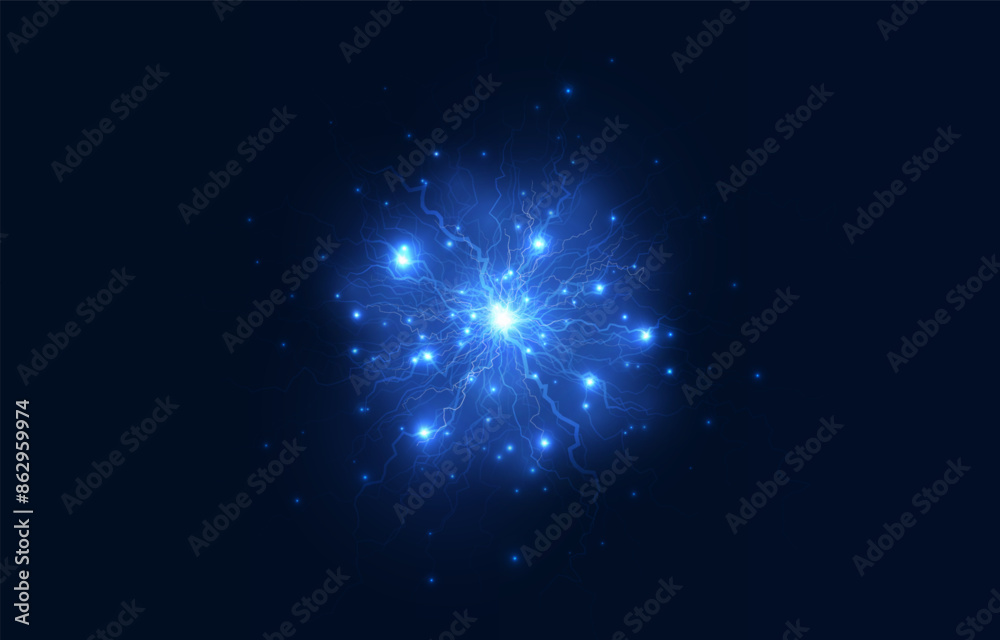 Powerful ball lightning blue png. A strong electric charge of energy in ...