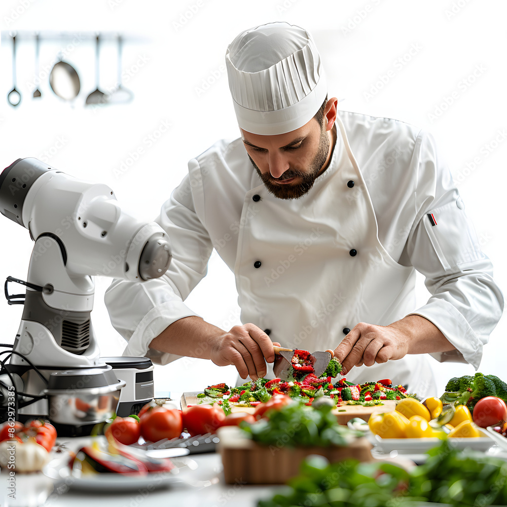 chef using robot for meal prep in modern kitchen, to showcase the ...