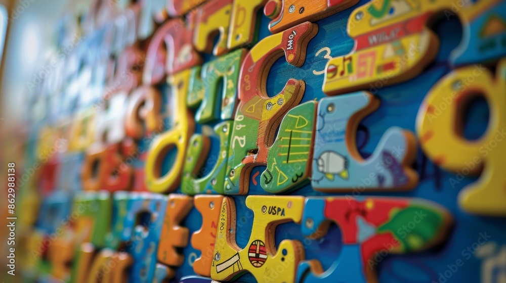 board with a colorful alphabet border, filled with early learning ...