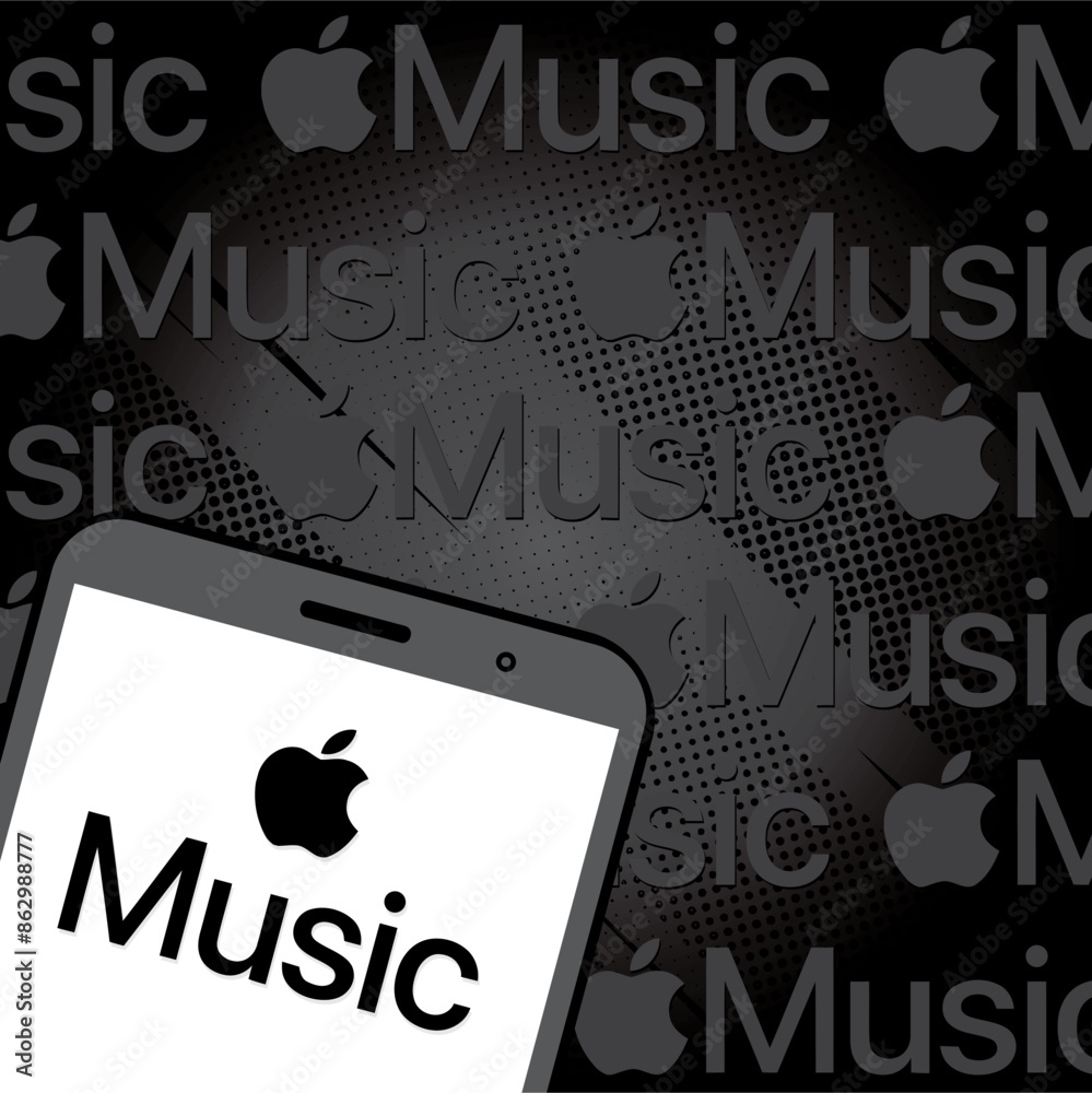 In this illustration the Apple music app logo is displayed on a ...