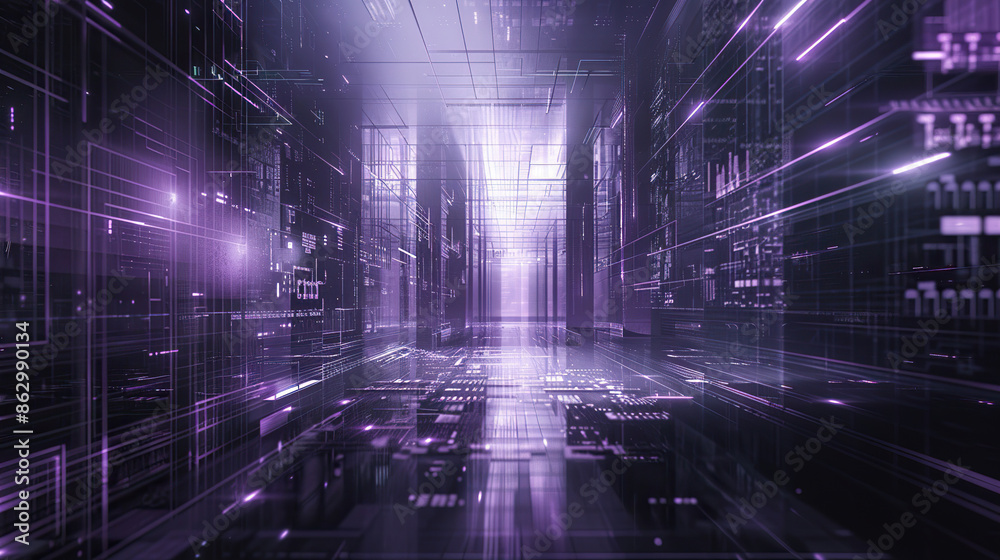 Abstract Technology Background with Purple Color Dimensional Door ...
