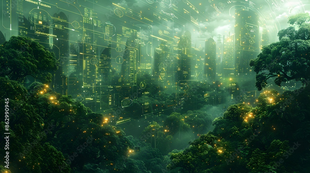 Lively Forest Canopy Intertwined with Interactive Infographics and Data ...