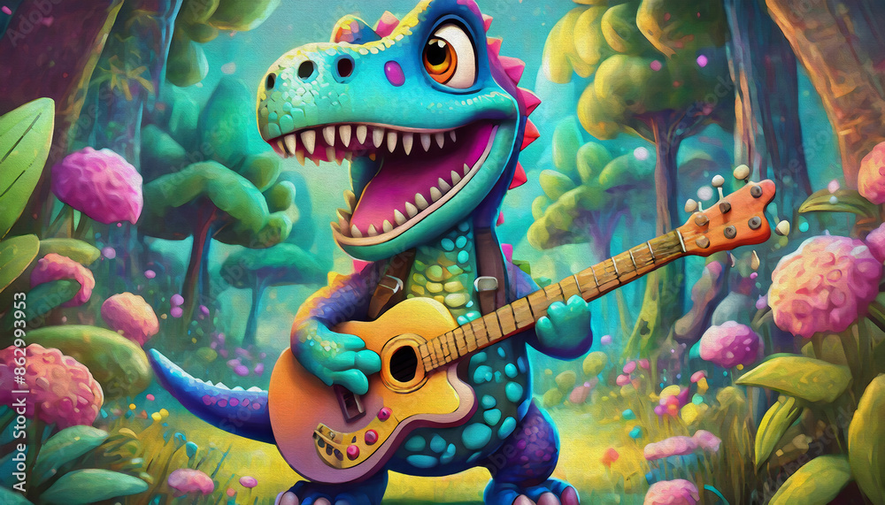 oil painting style cartoon character Cartoon character Tyrannosaurus ...