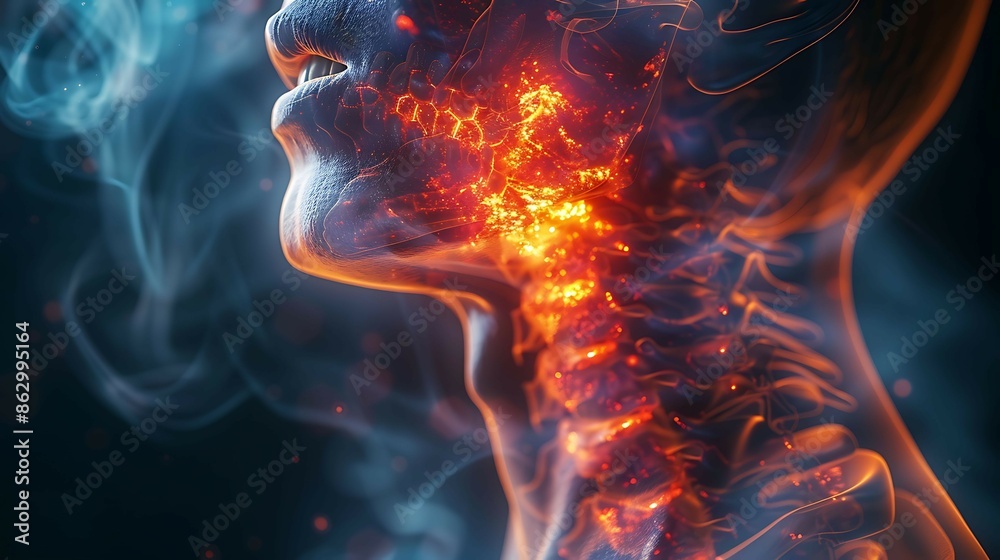 Individual gastroesophageal reflux disease GERD glowing depiction of ...