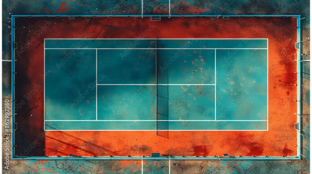 Badminton Court from Above: Illustrate an aerial view of a badminton ...