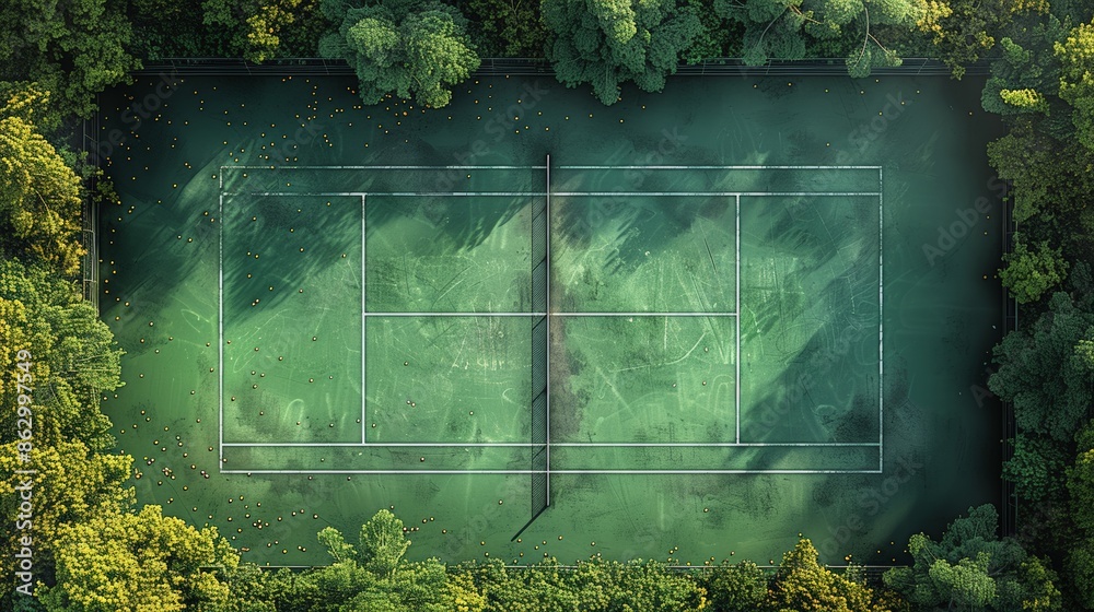 Badminton Court from Above: Illustrate an aerial view of a badminton ...
