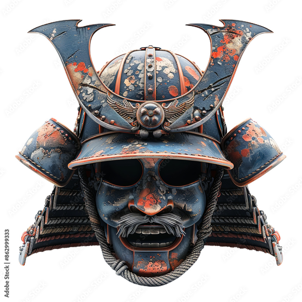 Ancient samurai helmet shogun. Antique headdress with mask in japanese ...