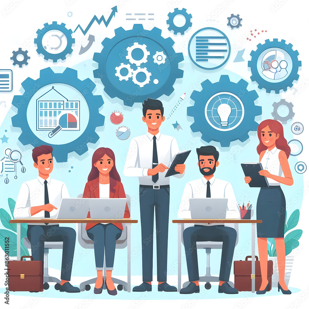 Working team of professionals in a 3D illustration, featuring cartoon ...