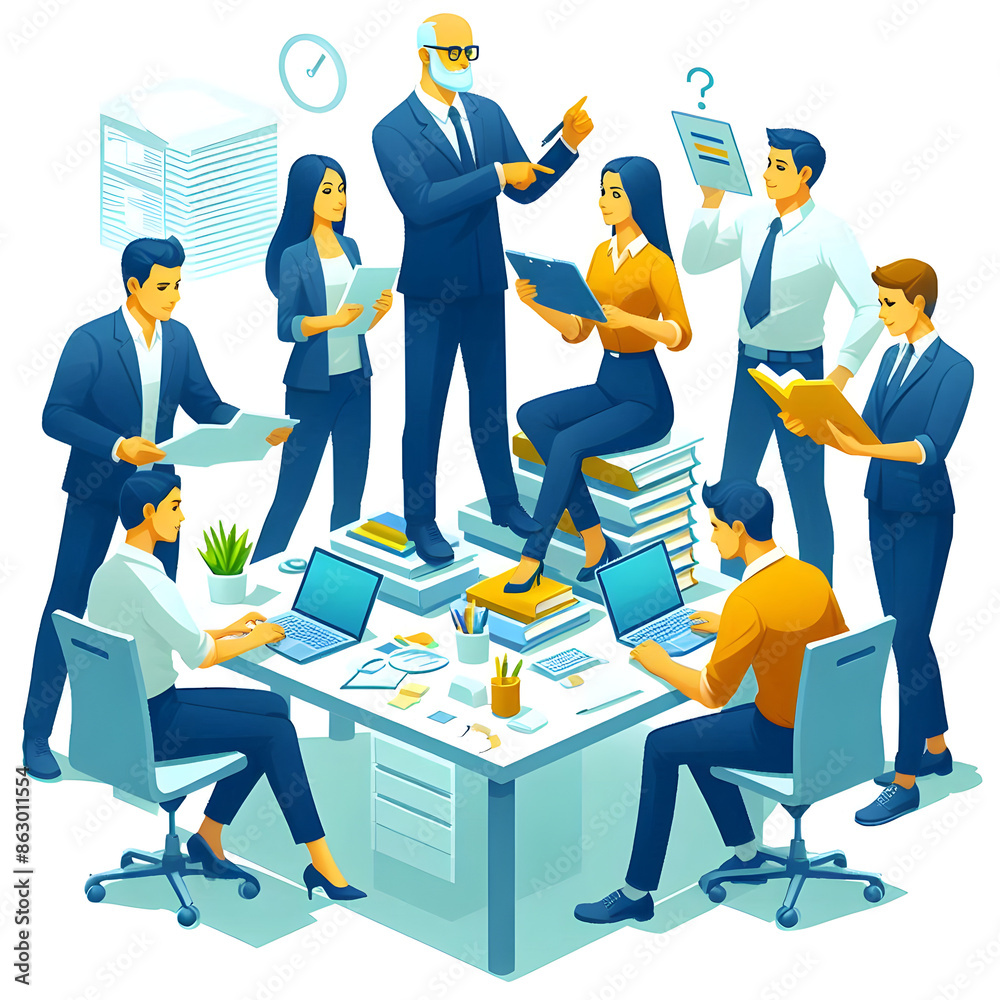 Working team of professionals in a 3D illustration, featuring cartoon ...