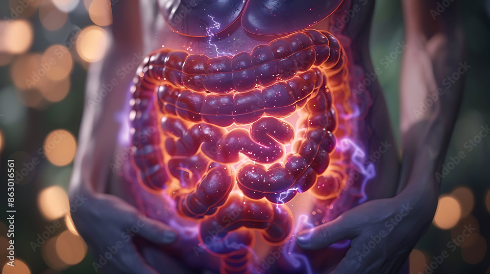 Digestive health visualization Person ulcerative colitis depiction of ...