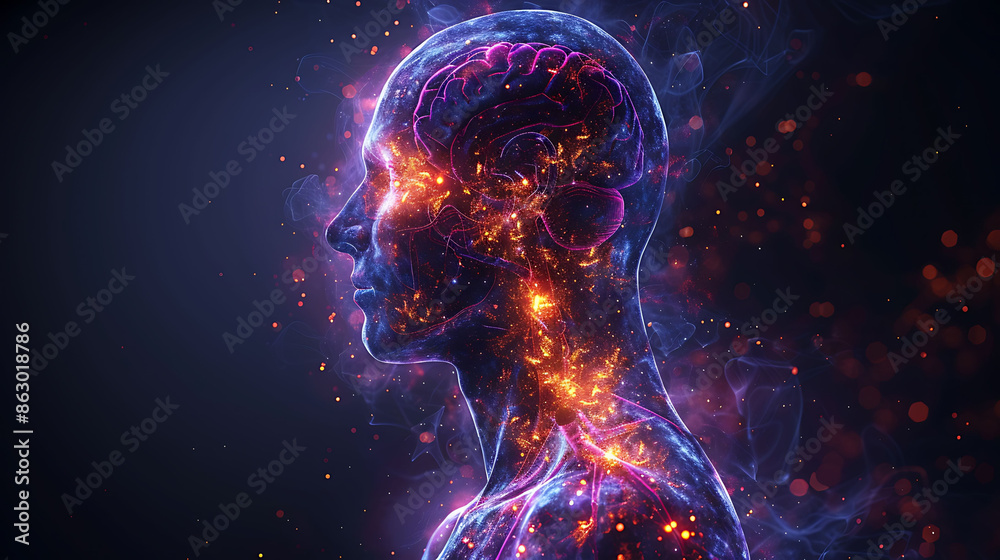 Endocrine health visualization Individual Addison's disease glowing ...