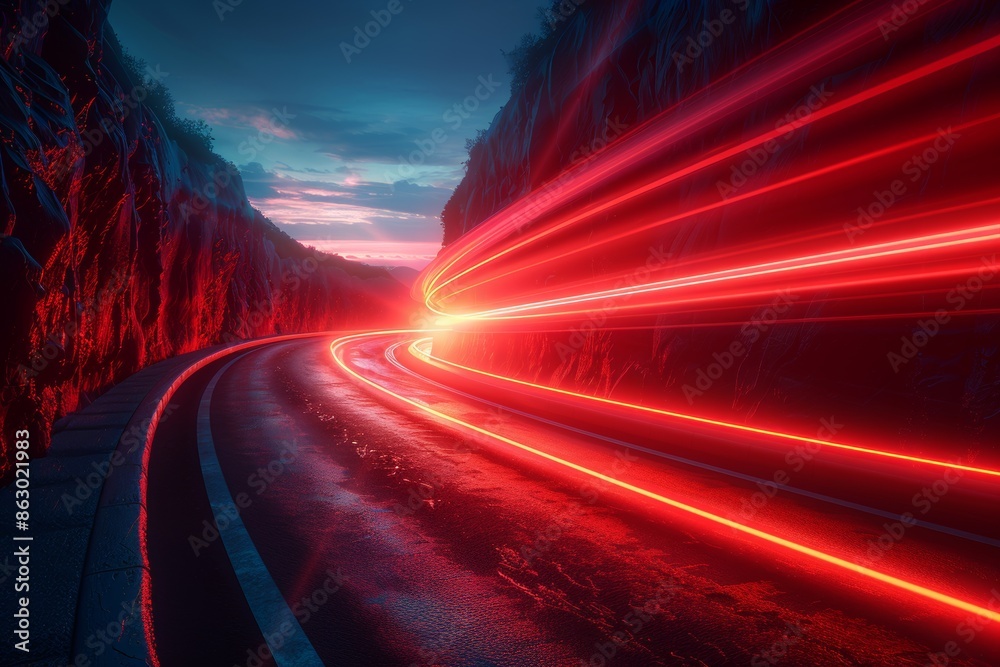 Abstract red lines depict the speed of the road in red. Red light ...