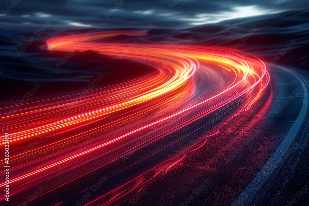 Abstract red lines depict the speed of the road in red. Red light ...