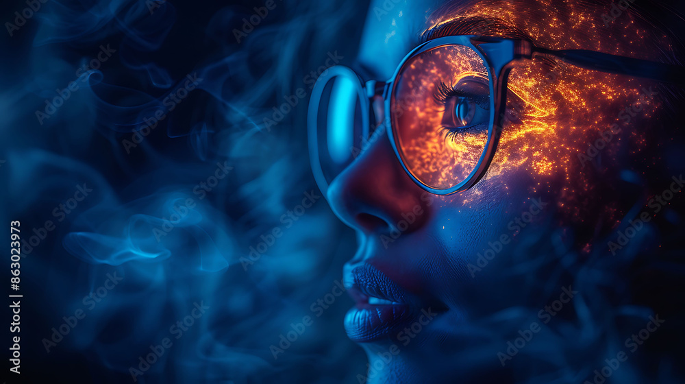 Eye health visualization Woman macular degeneration glowing depiction ...