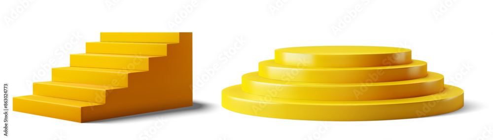 Bright yellow 3d geometric steps isolated on a white background, vector ...