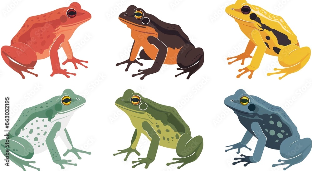 Collection of colorful cartoon frogs - a set of cute amphibian ...