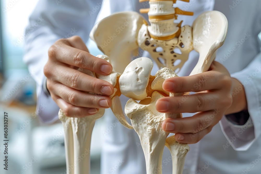 Medical Professional Demonstrating Hip Joint Anatomy with Skeletal ...