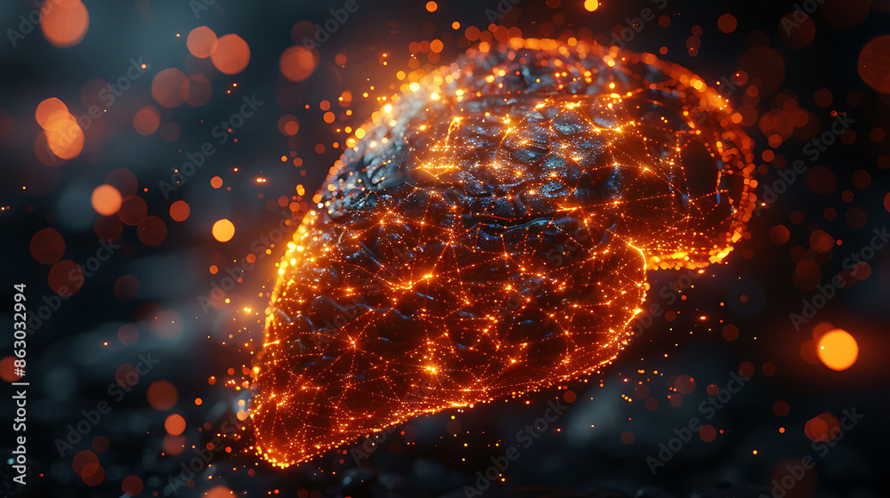 Liver health visualization Individual suffering cirrhosis glowing ...