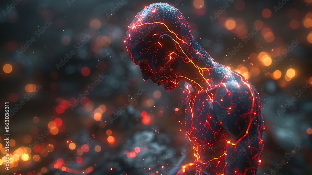 Lymphatic health visualization Man lymphedema glowing depiction of ...