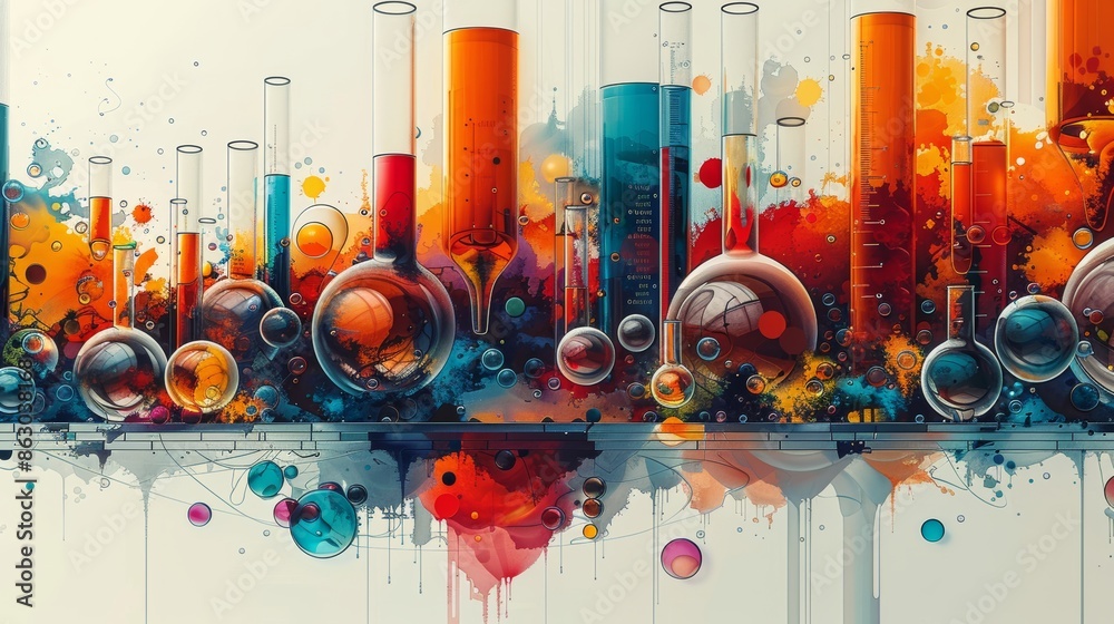 An abstract representation of scientific research, with test tubes ...