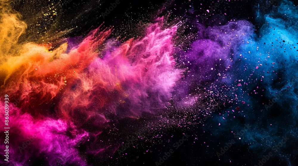 Vibrant color explosion in dark background. Abstract artistic mix ...