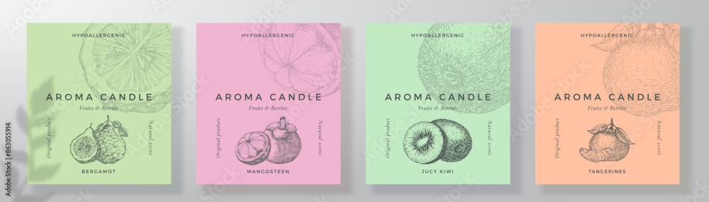 Aroma candle label design templates set. Scented air freshener product ...
